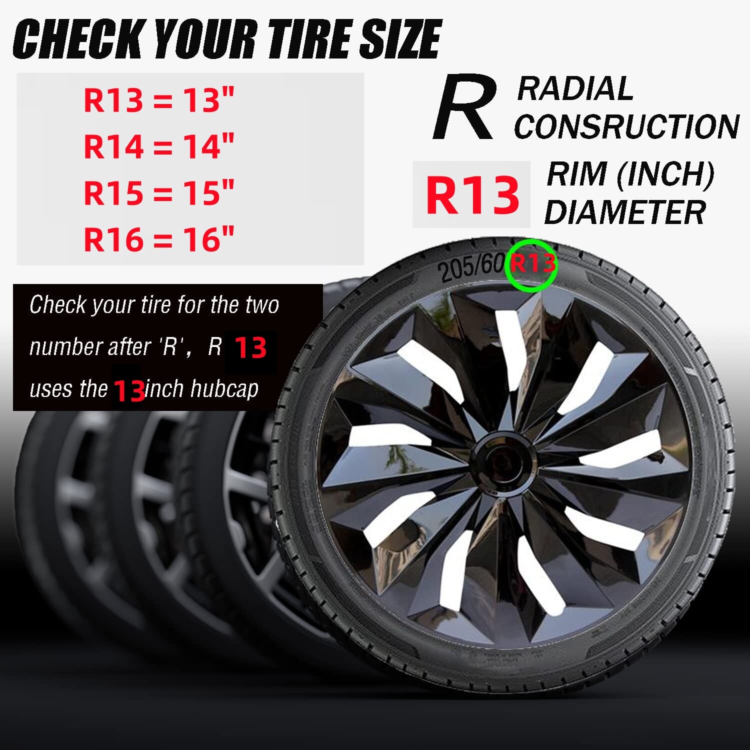 15" 14" 16" 13" Set of 4 Wheel Covers Full Rim Hub Caps fit R16 R13 R14 ...