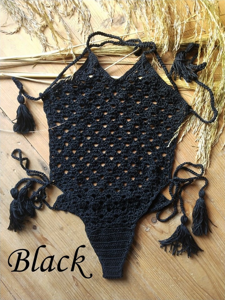 Women Sexy Deep V-neck Monokini Bikini Swimwear Hand Crochet One-Piece ...