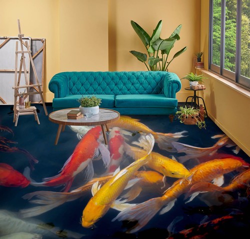 3D Yellow Goldfish G1135 Floor WallPaper Murals Wall Print Decal AJ ...