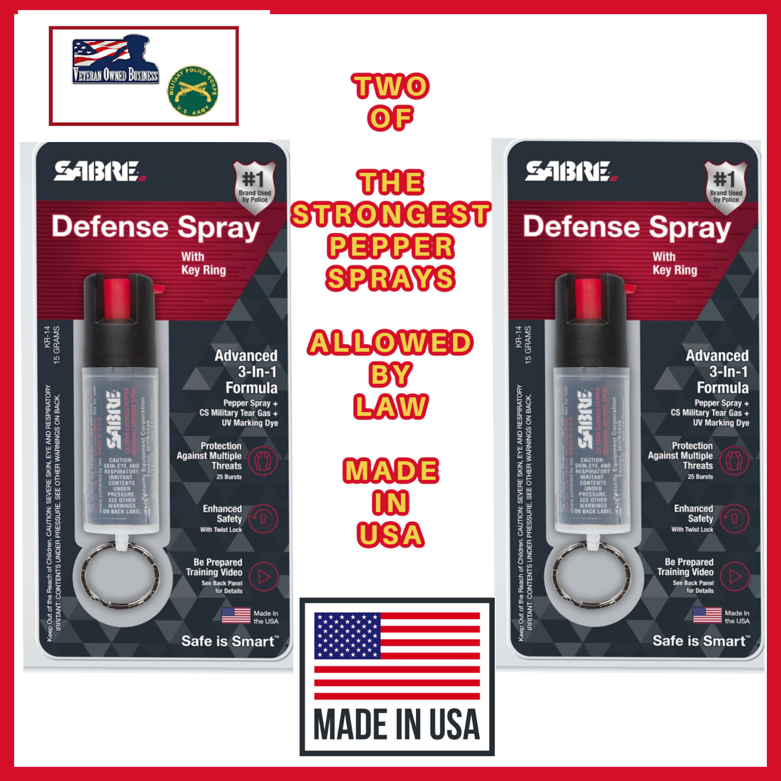 TWO(2) PEPPER SPRAY 3 &1 Self Defense SABRE Police Pocket Unit USA Made ...