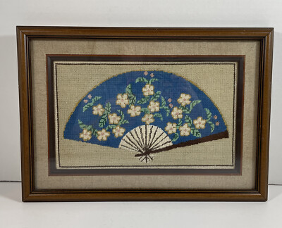 Finished Needlepoint Asian Fan Floral Framed Completed 13 3/4" X 9 1/2" | eBay