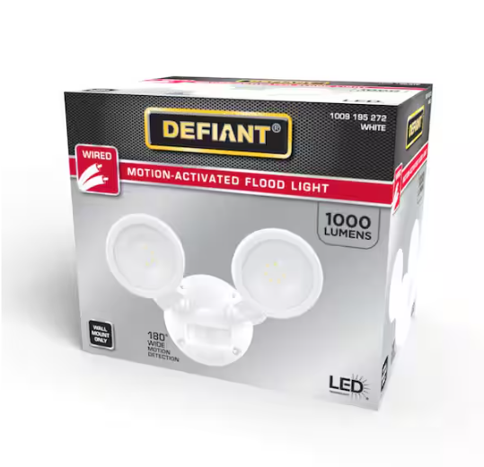 Defiant 180° White Motion Sensing Security Light Wired Outdoor 2-Head ...
