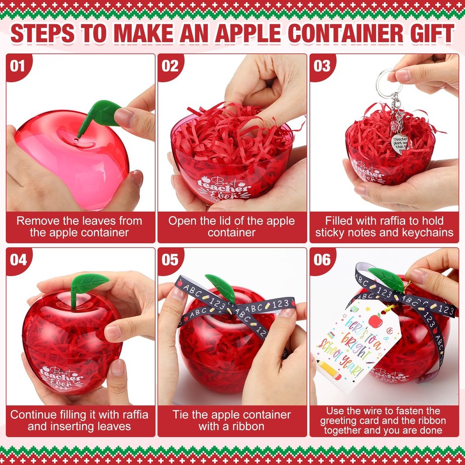 12 Sets Plastic Apple Container Valentines Teacher Appreciation Gifts ...