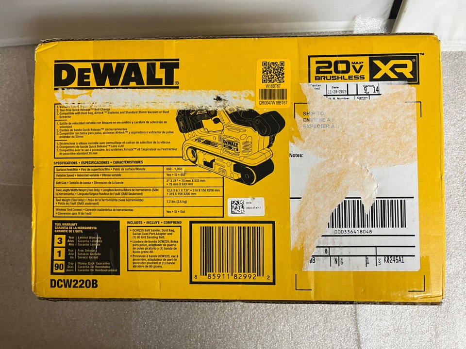 DeWalt DCW220B 20V MAX XR Brushless 3x21" Cordless Belt Sander (Tool ...