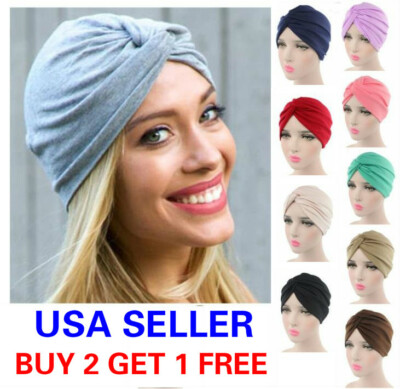 Cotton Women Turban Ladies Hair Head Hijab Cap Muslim Wrap Stretch Hat ...