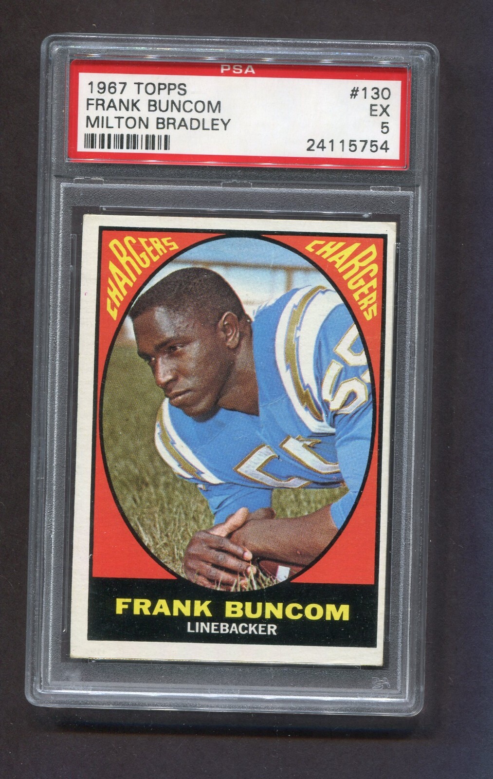 FRANK BUNCOM CHARGERS 1967 TOPPS NFL MILTON BRADLEY FOOTBALL CARD #130 ...