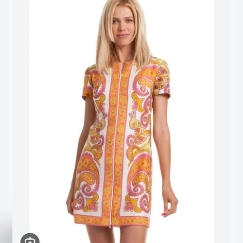 Trina Turk California Arboretum Paisley Pink GOLD Yellow MINI Dress 2 ...