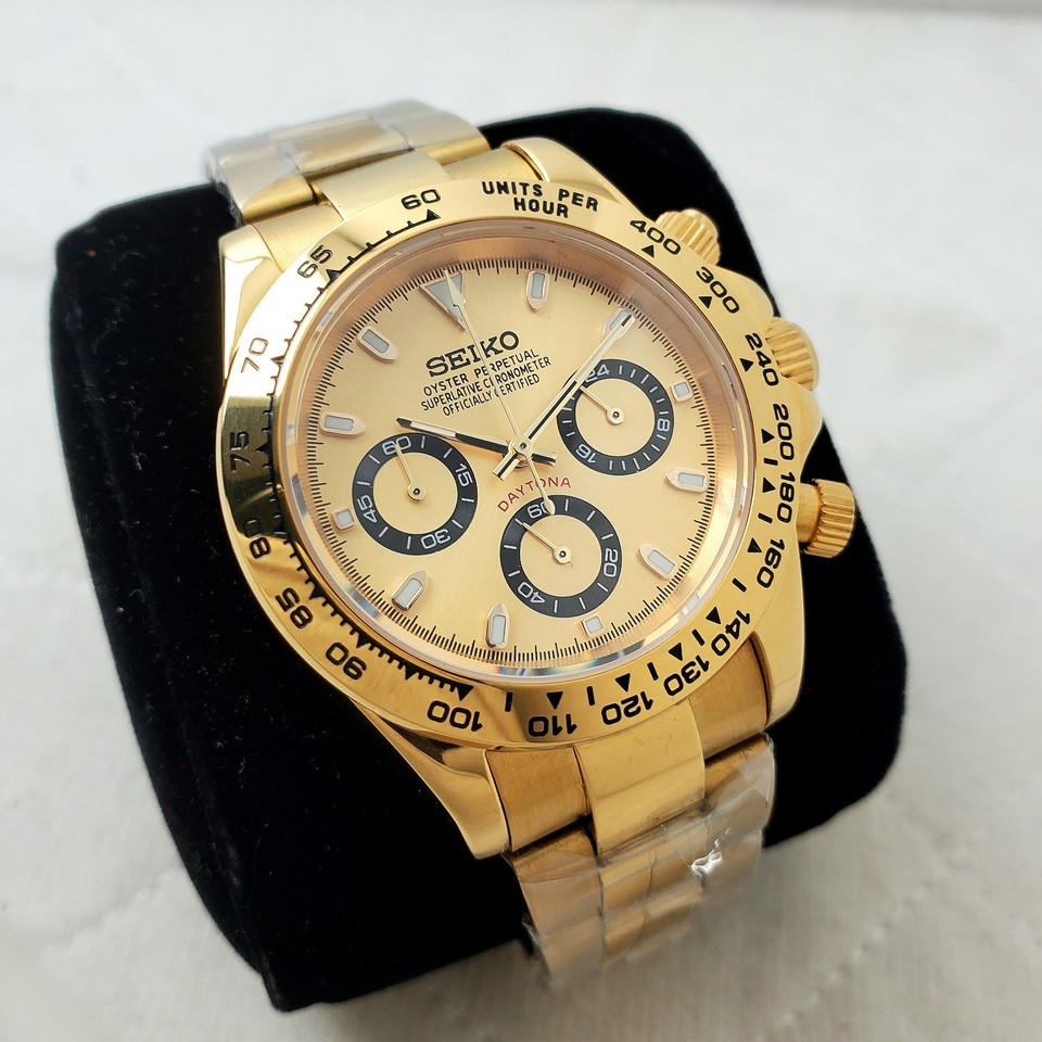 SEIKO ALL GOLD QUARTZ VK63 MOVEMENT SAPPHIRE CHRONOGRAPH MEN'S WATCH ...