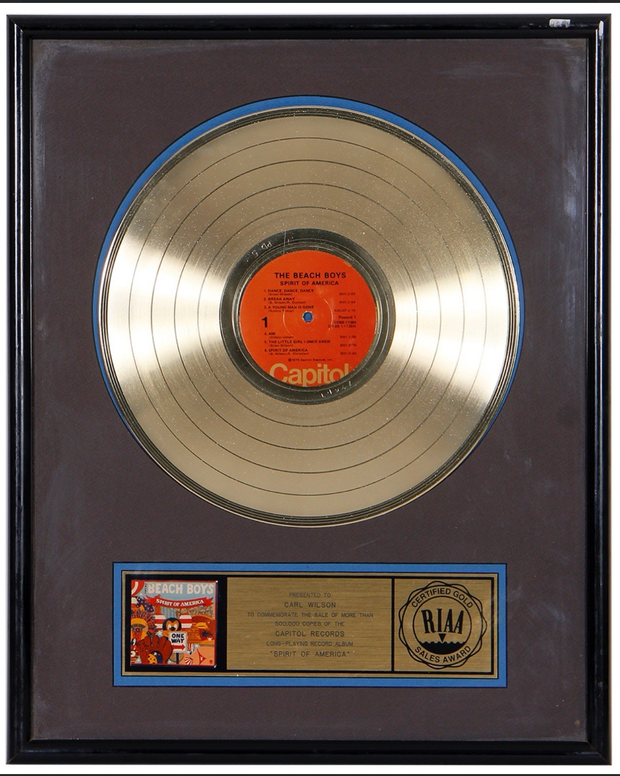 The Beach Boys Official RIAA Gold record Award Presented To Carl Wilson ...