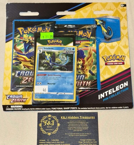 Pokémon TCG: Crown Zenith 3 Pack Blister Inteleon Pin collection ...