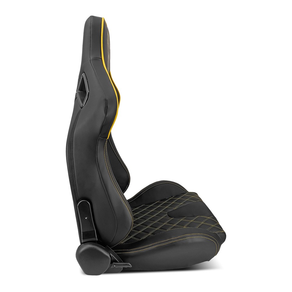 Black PVC Leather Yellow Stitch Left Right Recaro Style Racing Seats ...