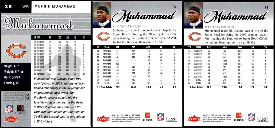(3) Ultra Muhsin Muhammad Chicago Bears Lot | eBay