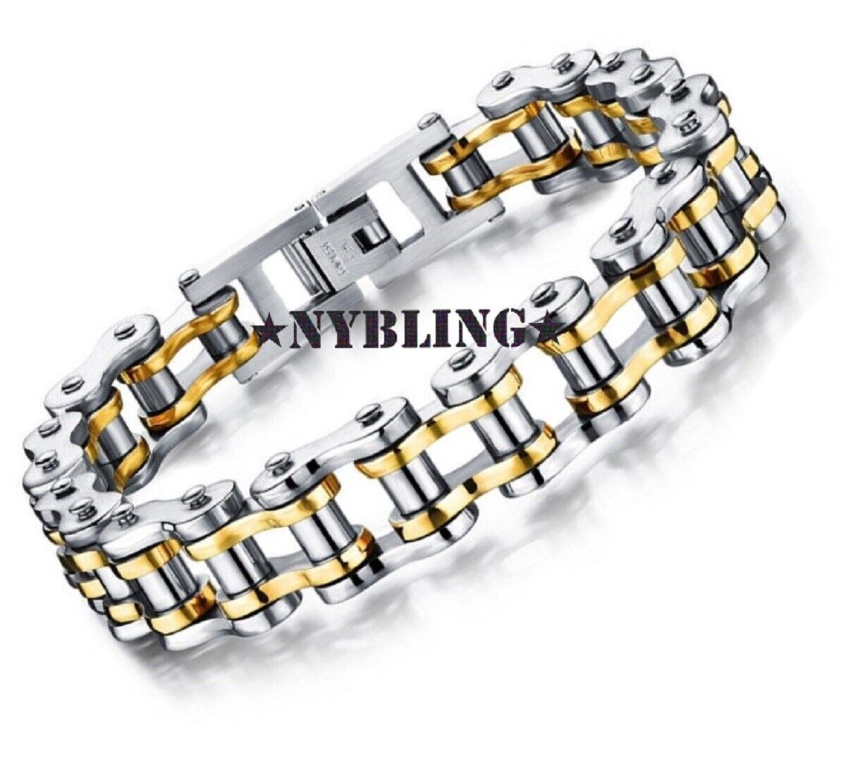 SOLID Stainless Steel Motorcycle Bike Chain Design Bracelet Men's ...