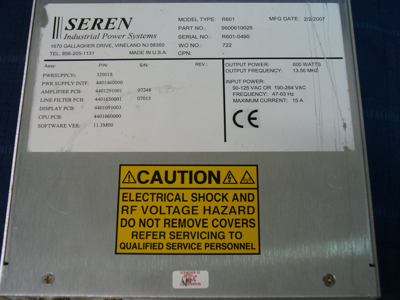 Seren Tera R601 600w RF Generator Plasma Power Supply 9600610026 13 ...