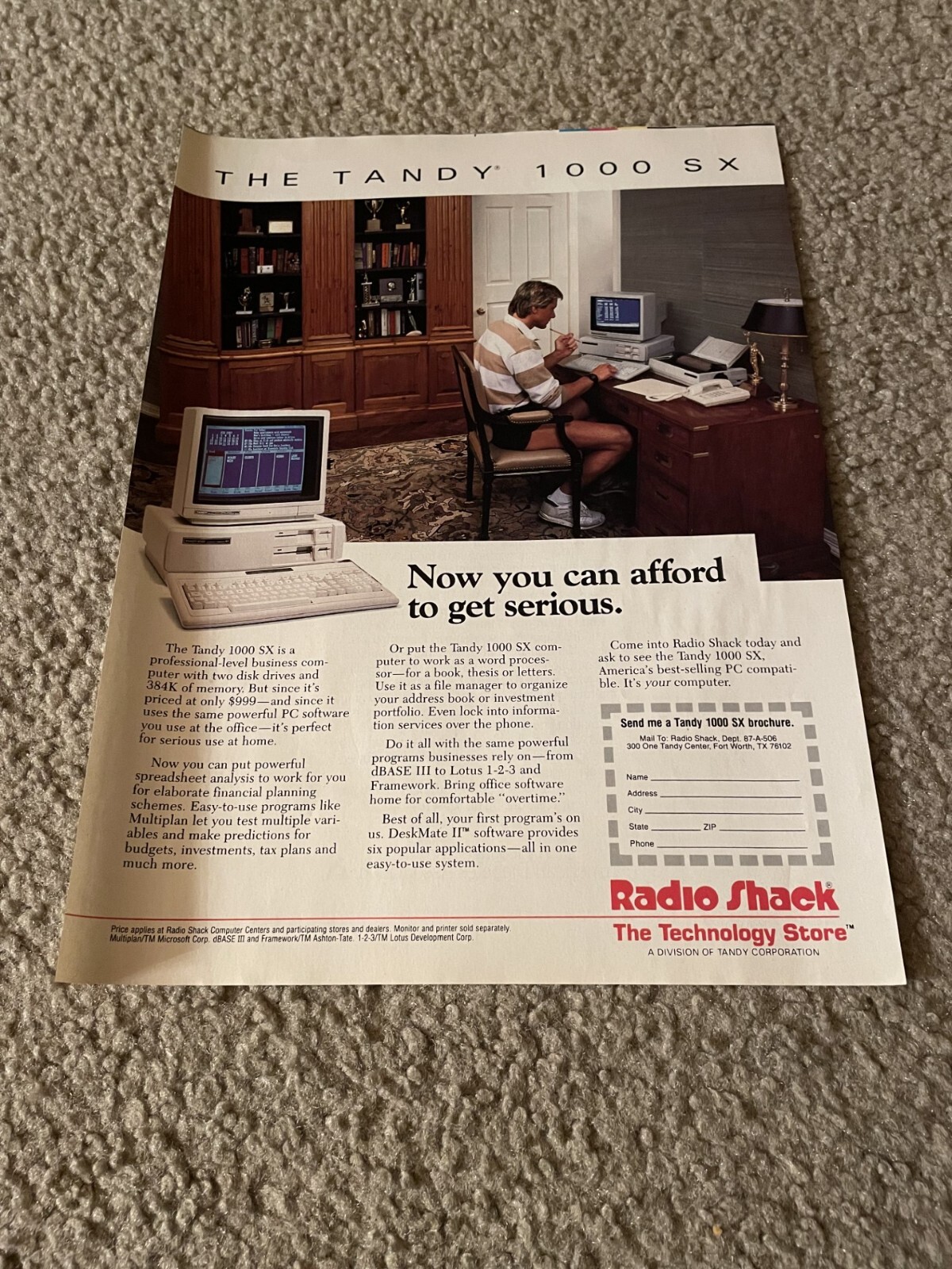 Vintage 1987 TANDY 1000-SX Home Computer PC Print Ad RADIO SHACK 1980s ...