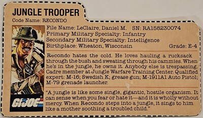 G.I. Joe ARAH 1984 Recondo Red Back File Card Original Vintage | eBay