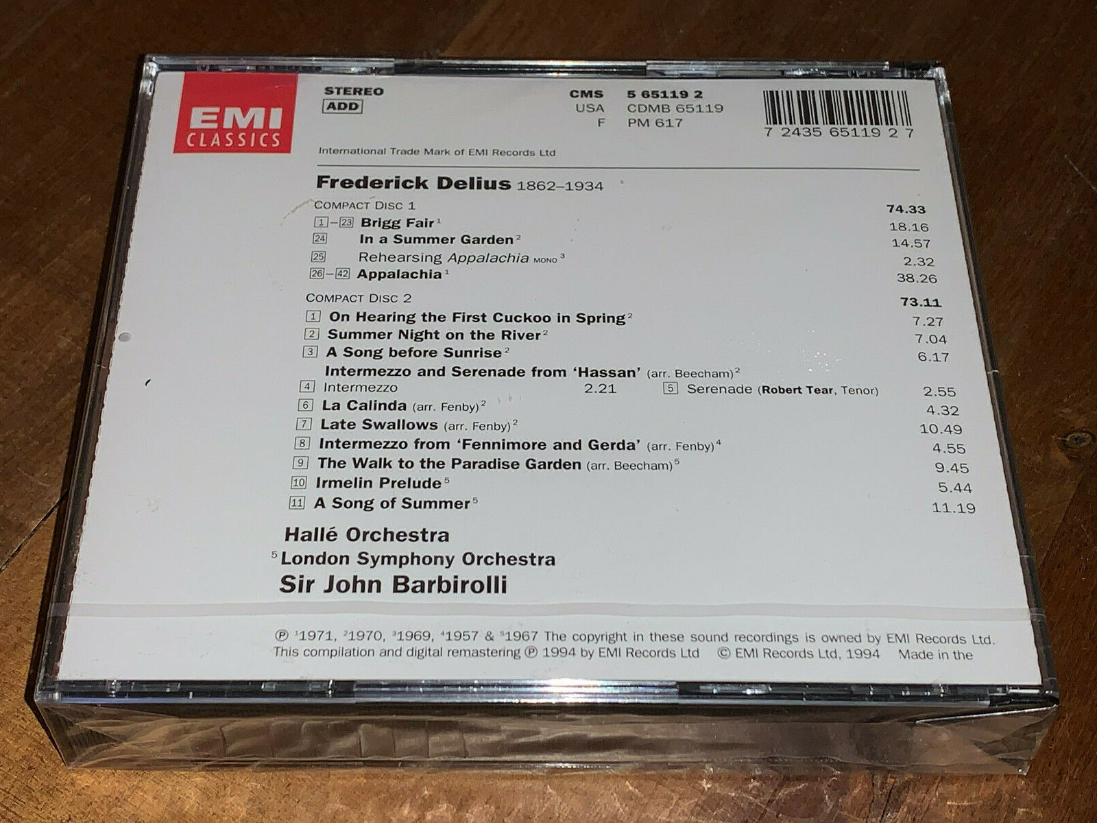 Delius Orchestral Works BARBIROLLI EMI CLASSICS 2CD STEREO BOX NEW ...