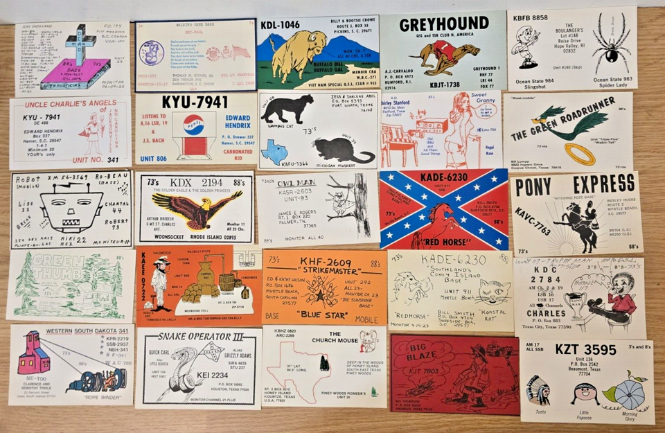 (50) Card Lot Vtg CB Base Radio Ham Amateur QSL QSO Art Cards 1970s ...