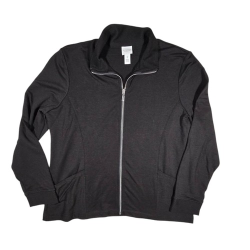 Weekends By Chico's French Terry Mock Neck Jacket Black Lightweight sz 2 - NWT | eBay