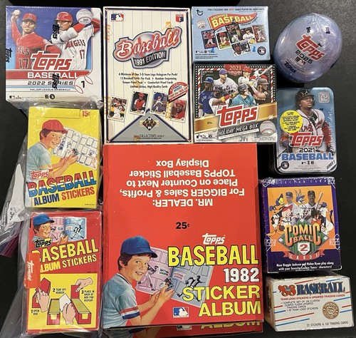 Unopened Baseball Cards Lot Blaster Tins Mega Box Stickers 2 Albums Egg ...
