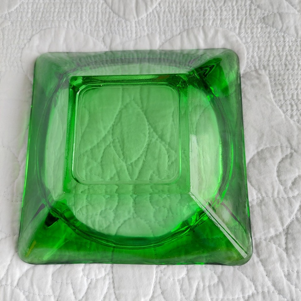 Vtg Ashtray 1940s Cigar Anchor Hocking Emerald Green Glass Square ...