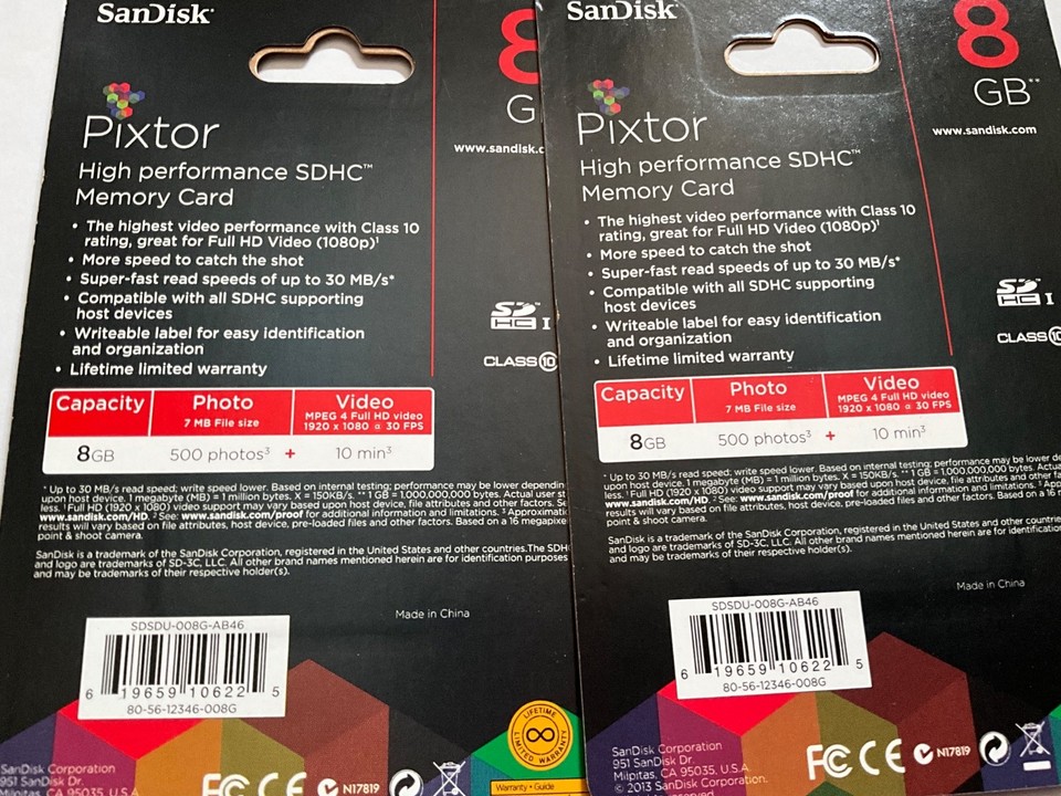 Lot of 2pc 8gb Sandisk Pixtor SDHC FLASH memory card for NIKON CANON ...