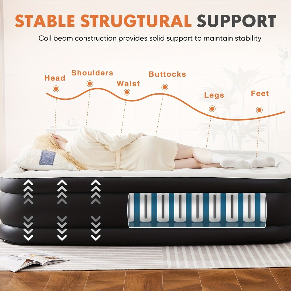 Air Mattress With Coil Beam Support, Plush Velvety Top Hold Up To 660 ...