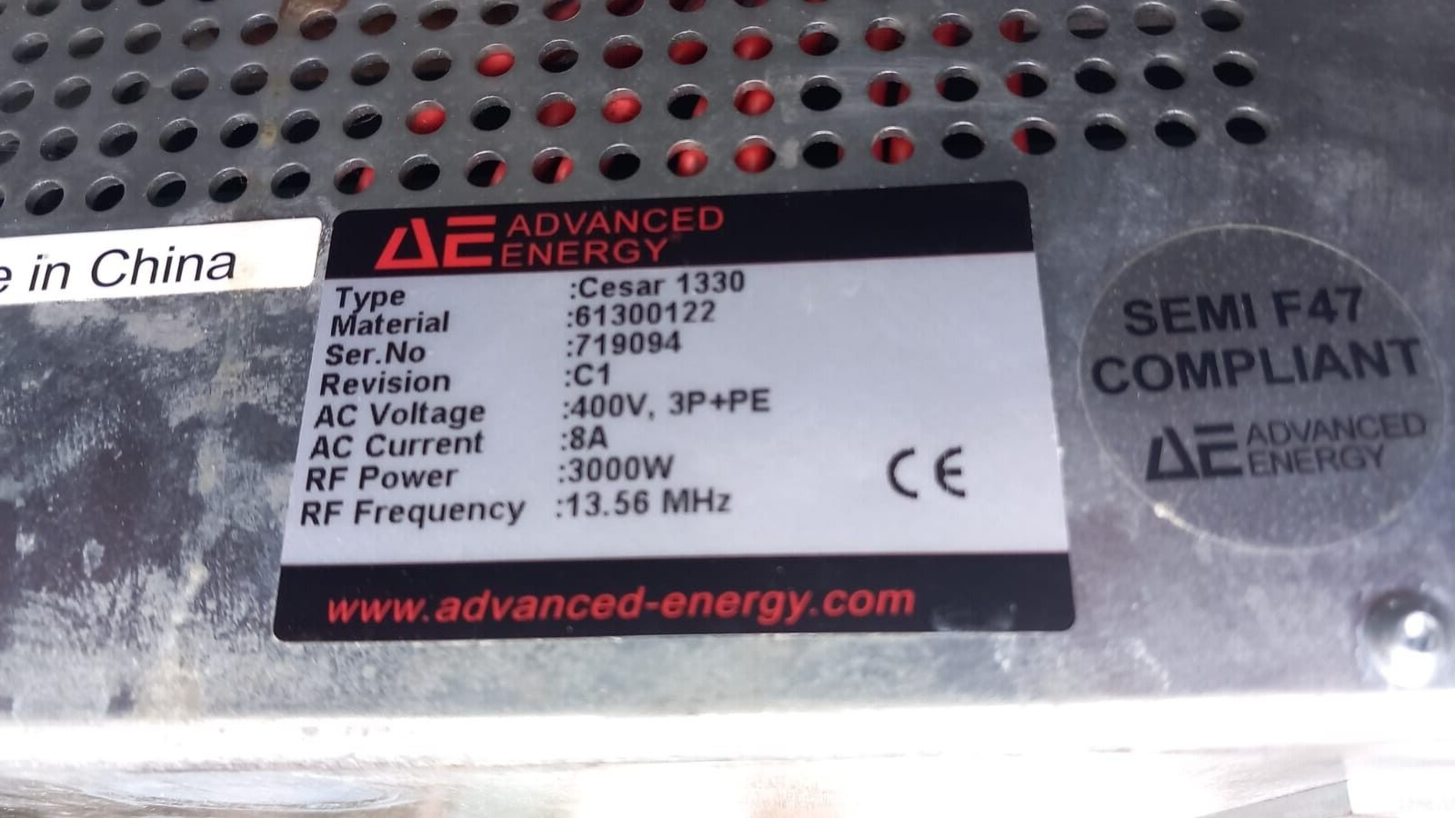 AE ADVANCED ENERGY CESAR RF POWER GENERATOR 1330, 3000W, 13.56MHZ ...
