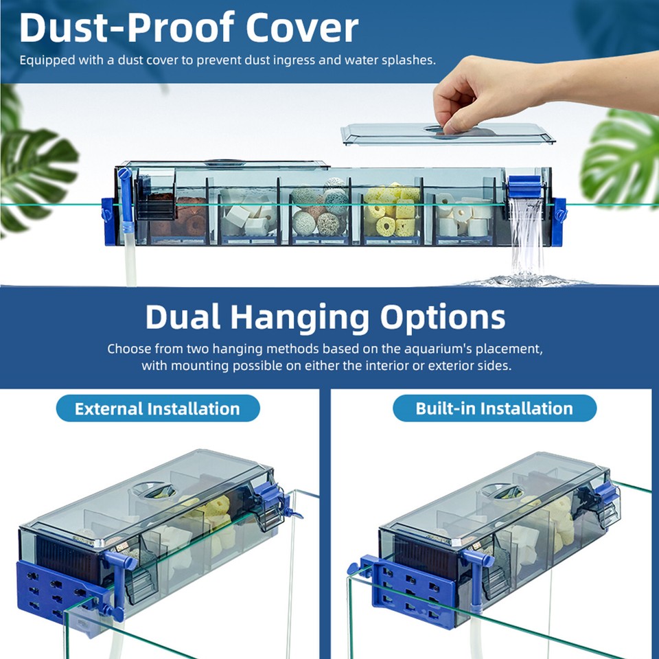 Aquarium Fish Tank Filter with Waterfall Oxygenation Suitable Multi ...