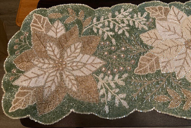 Pier Place World Market Pier 1 White & Green Beaded Poinsettia Table ...