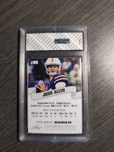 2018 Prized Rookie Josh Allen Rookie Card #9 1st Grade 10 Mint Leaf ...