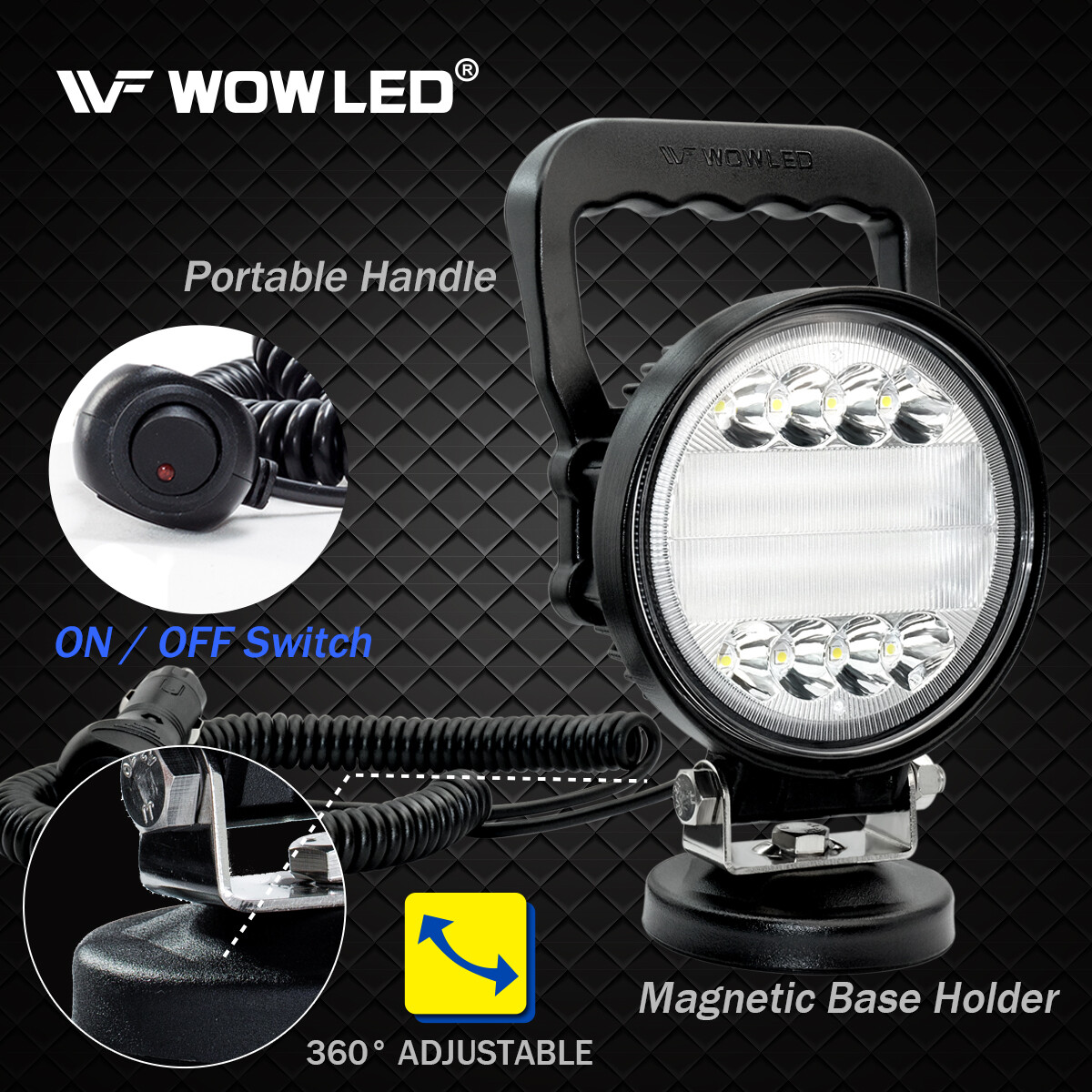 WOWLED 12V 72W Combo Beam Magnetic Base Round LED Light Pod for Trucks ...