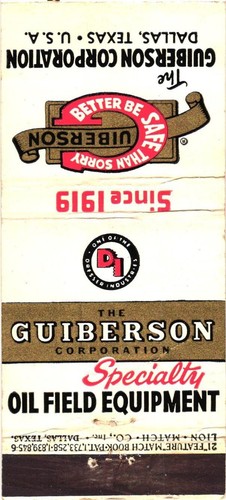 The Guiberson Corporation, Oil Field Equipment, Vintage Matchbook Cover ...