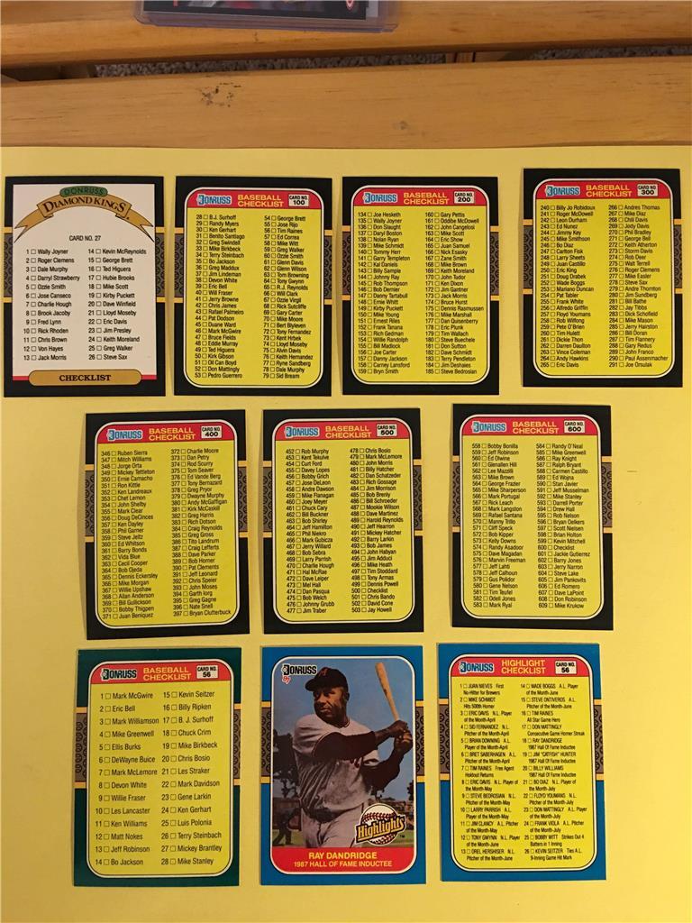 1987 Donruss Baseball Checklist Set 9 Cards Plus Bonus Ray Dandridge ...