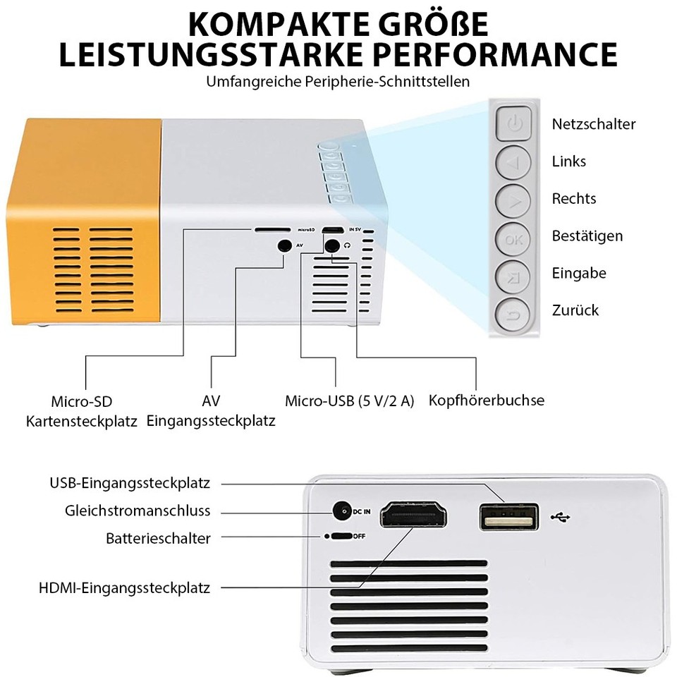 Beamer Projektor 1080P Mini Tragbar Heimkino für iOS/Android TV ...