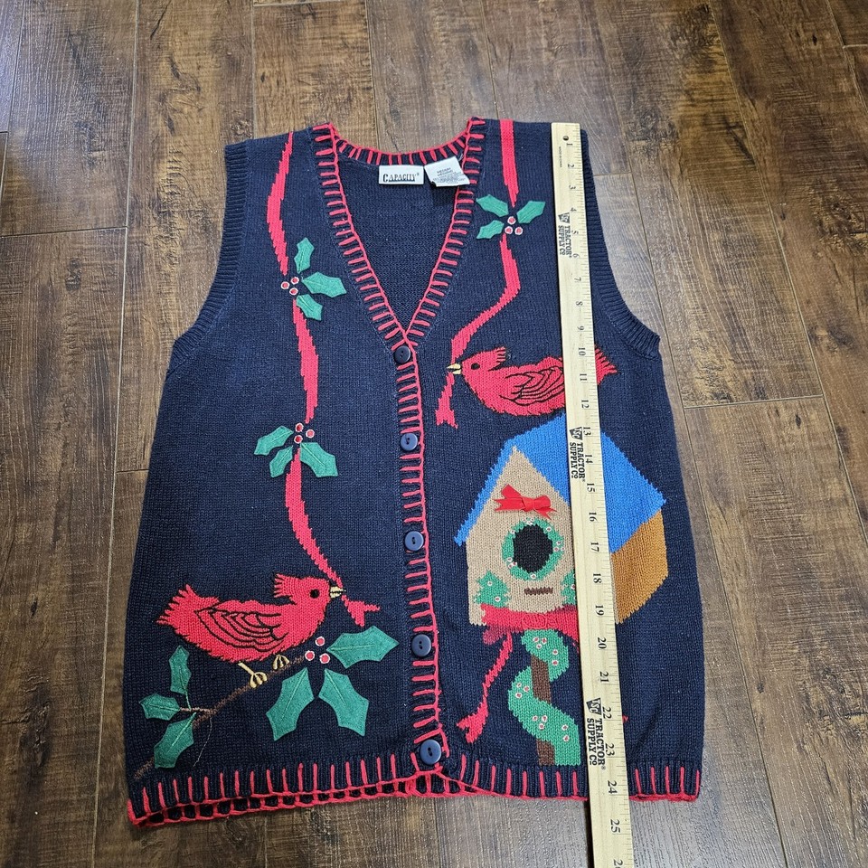 Cardinal Sweater Vest Red Bird House 90's Ugly Christmas Y2k | eBay