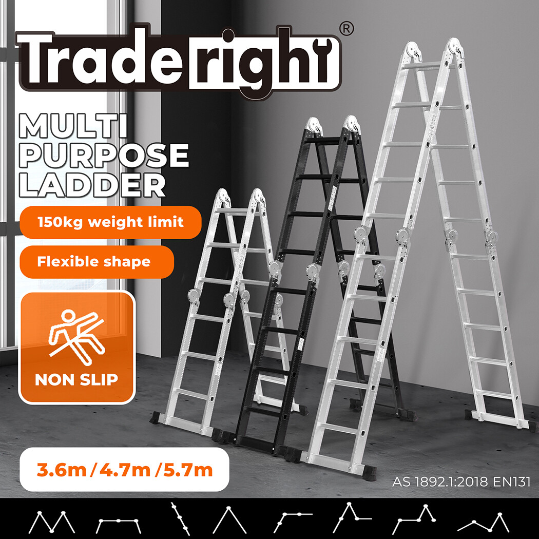 Traderight Multi Purpose Ladder Aluminium Folding Step Extension 3.6/4. ...