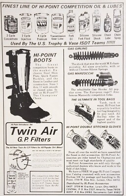 1975 Hi Point Motorcycle Products print ad Boots Gloves Shocks Oil Lube ...