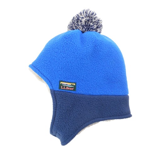 LL Bean Toddler Size 2T - 4T Blue Fleece Pom Hat Chin-Strap Warm Sherpa ...
