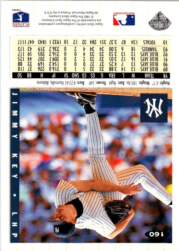 1994 Collector's Choice Jimmy Key #160 New York Yankees Baseball Card ...