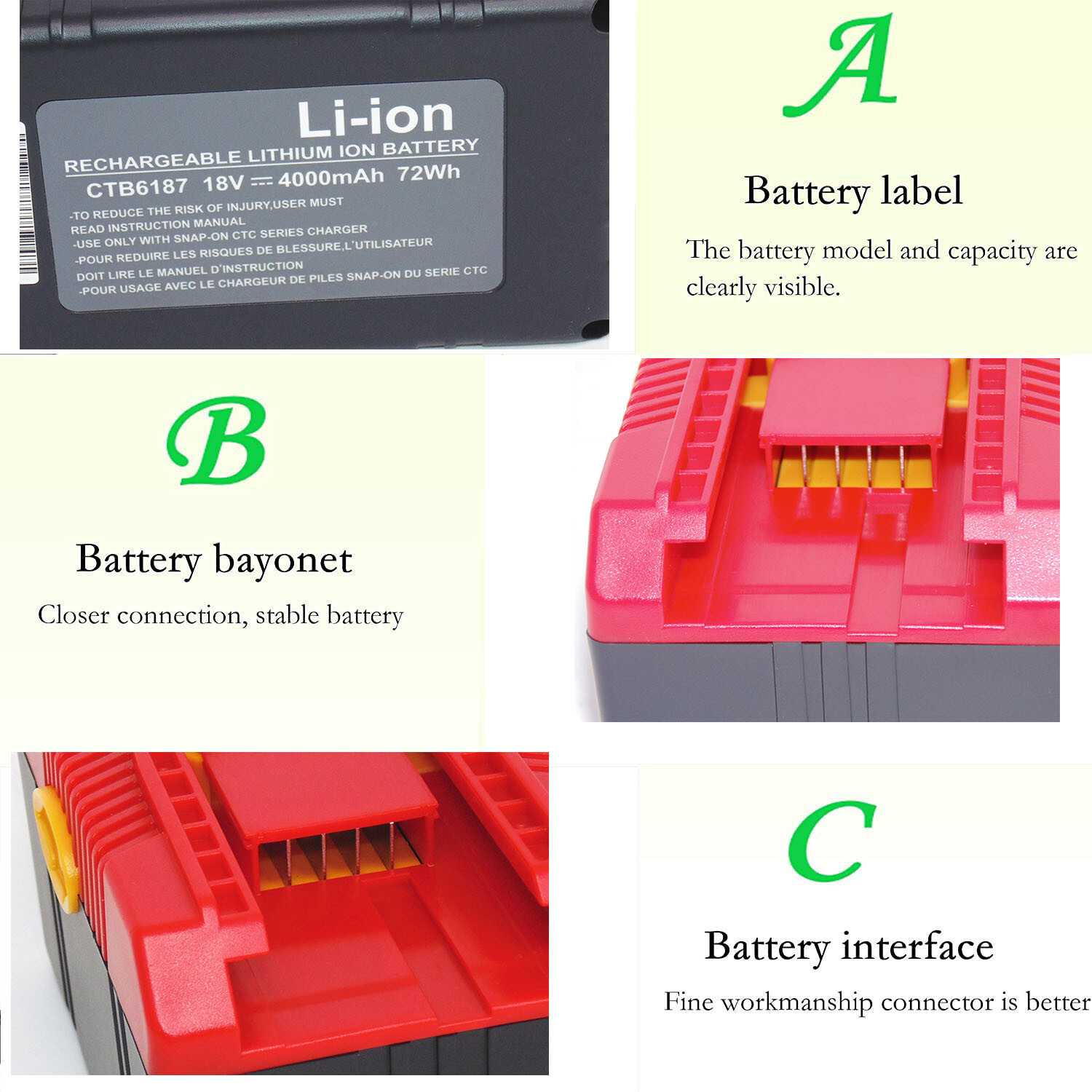 For Snap on Battery 18V CTB6187 CTB6185 CTB4187 CTB4185 Replace Li-ion ...