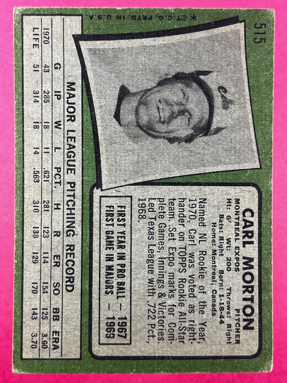 1971 Topps Baseball Carl Morton #515 Montreal Expos | eBay