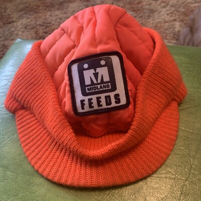 Vintage MIDLAND Coop Feed Ration Lined Insulated Cuffed Hunting Hat ...