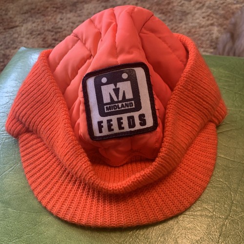 Vintage MIDLAND Coop Feed Ration Lined Insulated Cuffed Hunting Hat ...