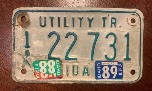 1988 IDAHO Utility Trailer License Plate 22 731 White with Green 1A IDA ...