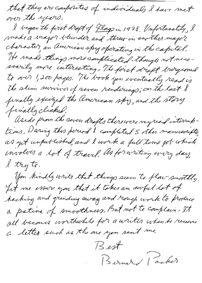 1992 2pg HANDWRITTEN LETTER SIGNED BERNARD PACKER AUTHOR & interpreter ...
