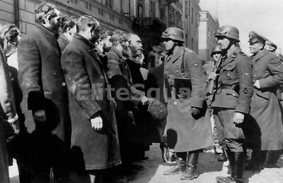 WW2 Picture Photo German soldiers question after the Warsaw Ghetto ...