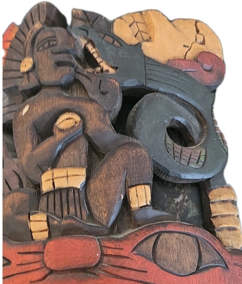 Wood Hand Carved Mayan AZTEC Warrior Face Mask Wall Decor | eBay