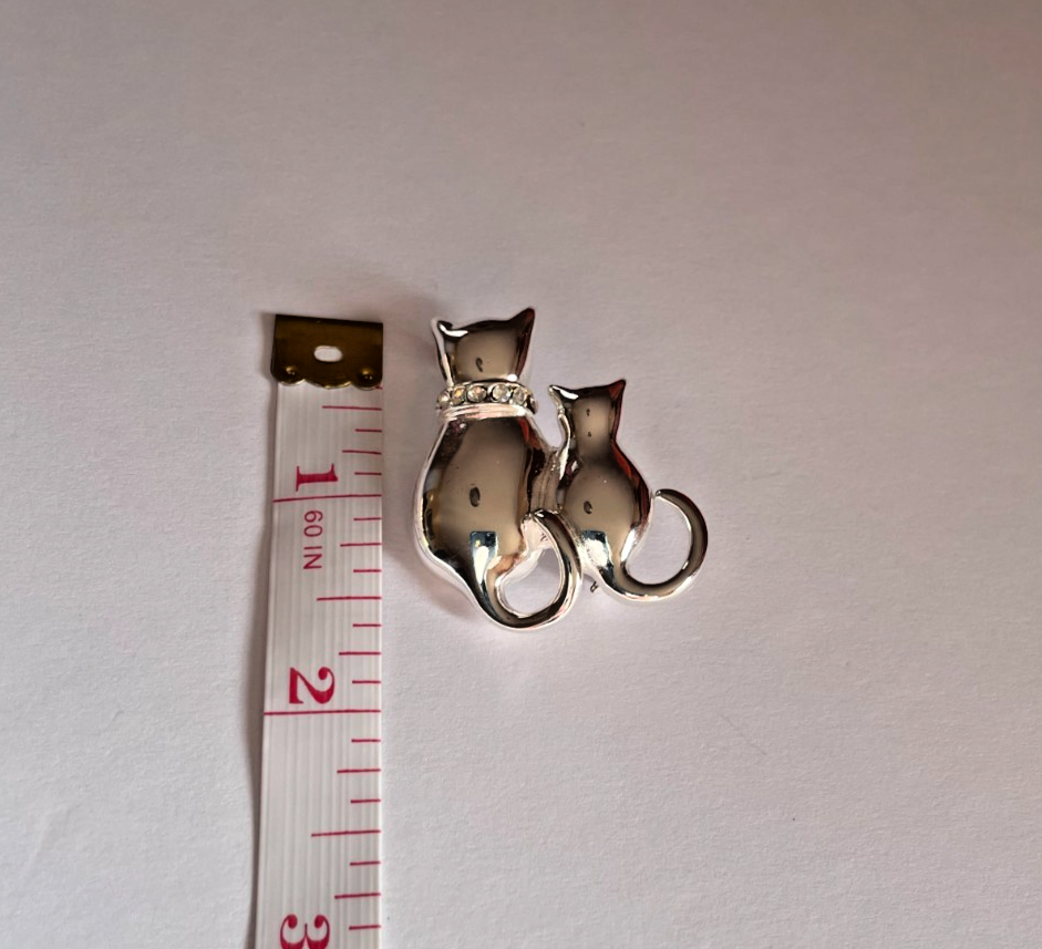 Vintage Cat Brooch Silver Color Two Cats | eBay