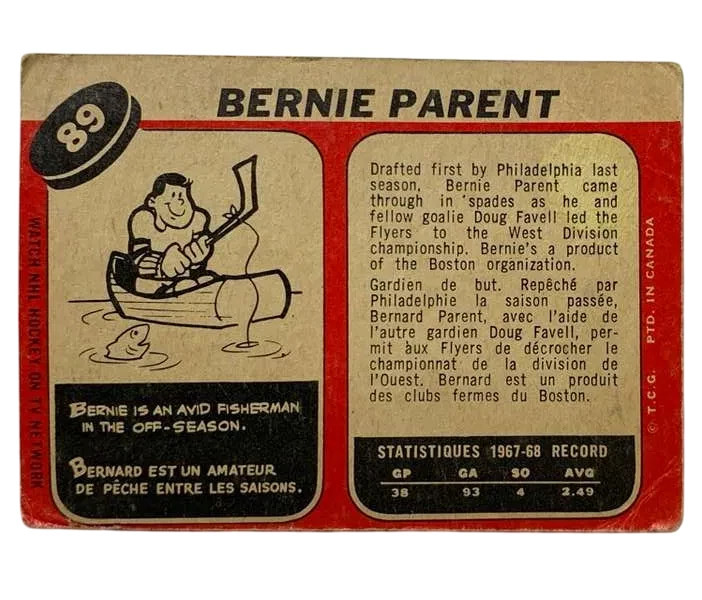 #89 Bernie Parent (Rookie Card) 1968-69 O-Pee-Chee Hockey Card | eBay